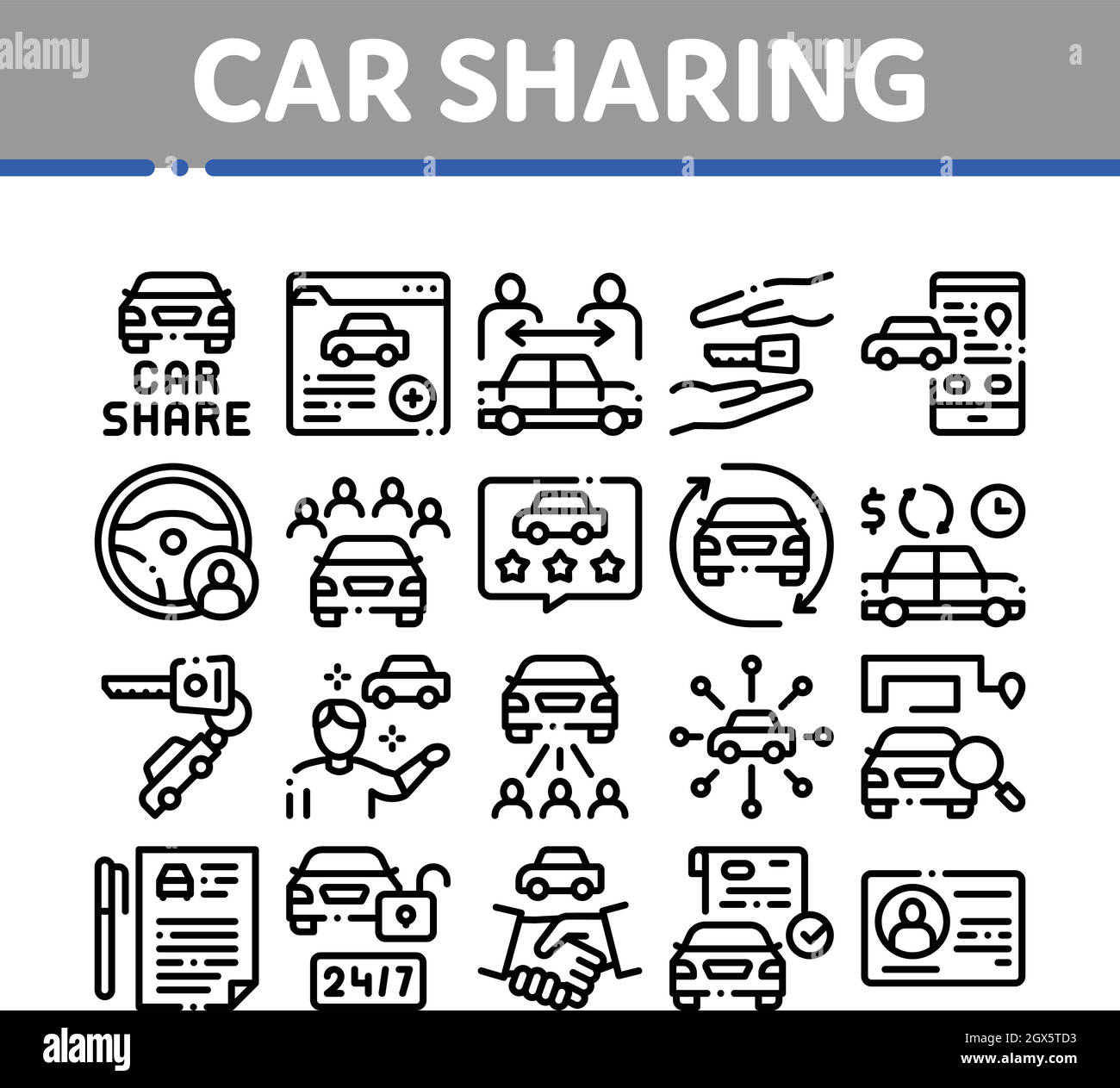 Car Sharing Business Collection Icons Set Vector Stock Vector Image ...