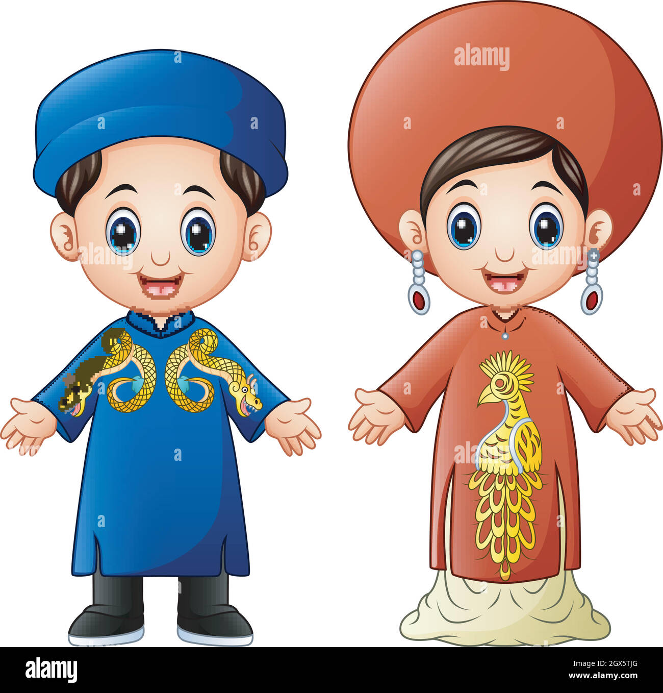 Cartoon Vietnam couple wearing traditional costumes Stock Vector Image ...