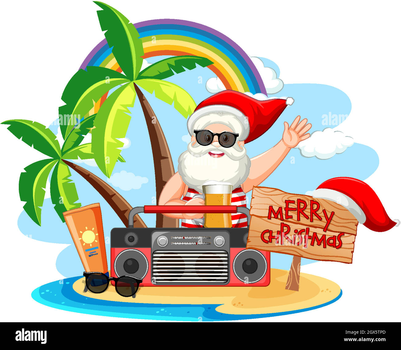 Santa Claus on the beach island for Summer Christmas Stock Vector Image ...