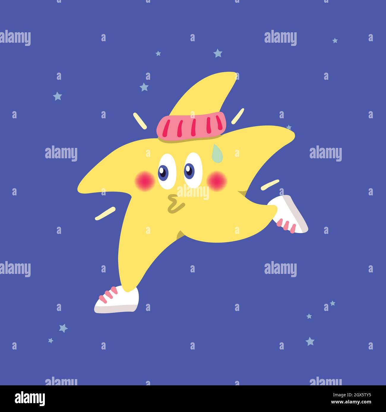 Cartoon runner star with sneakers playing sport. Flat vector ...