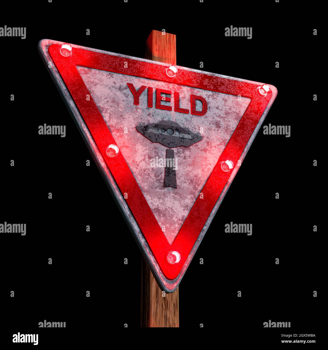 yield street sign isolated on black background 3d illustration Stock ...