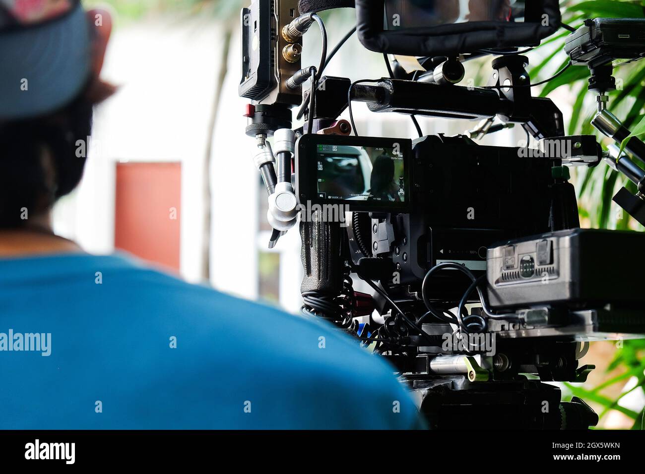 Filming with professional camera, Film Crew Stock Photo - Alamy