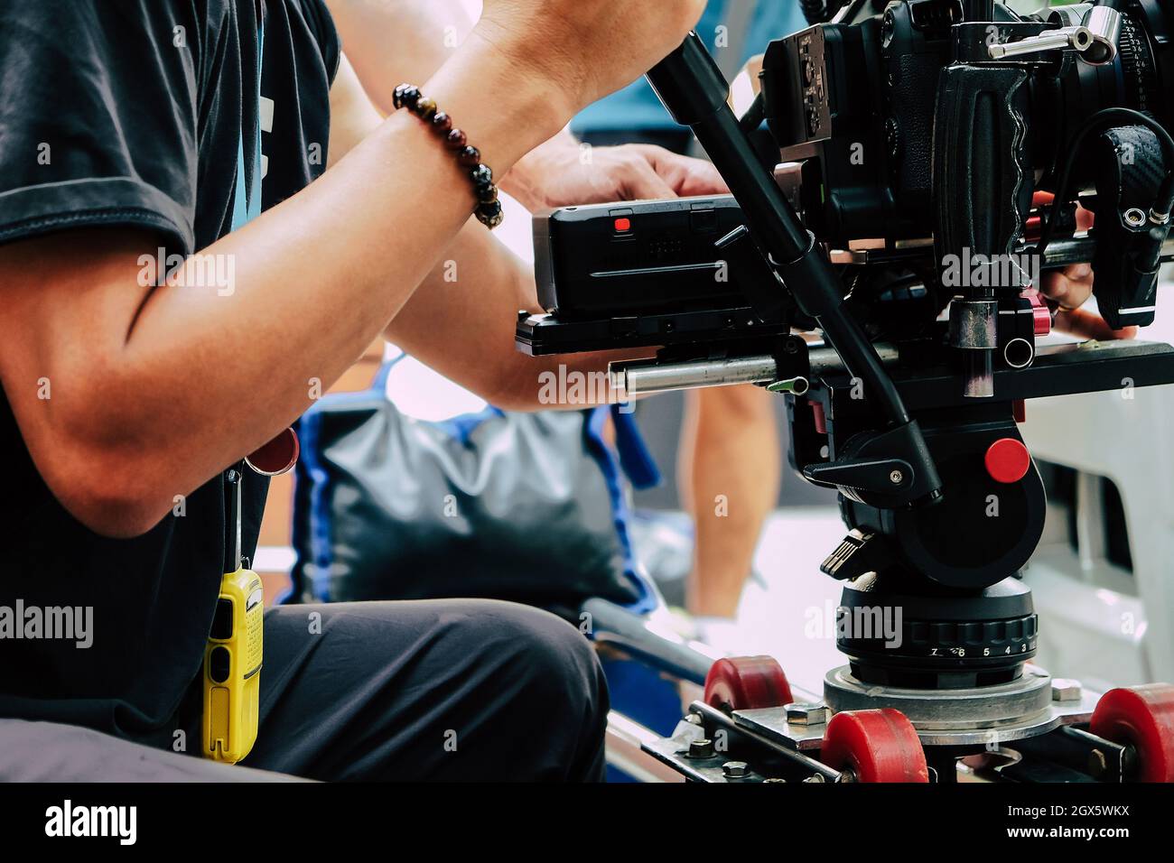 Filming with professional camera, Film Crew Stock Photo - Alamy