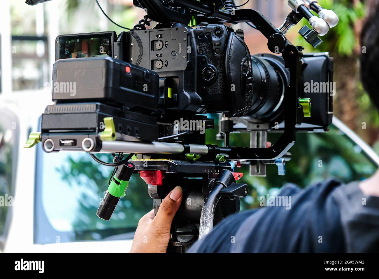 Filming with professional camera, Film Crew Stock Photo - Alamy