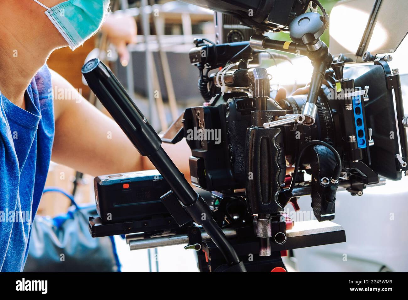 Filming with professional camera, Film Crew Stock Photo - Alamy