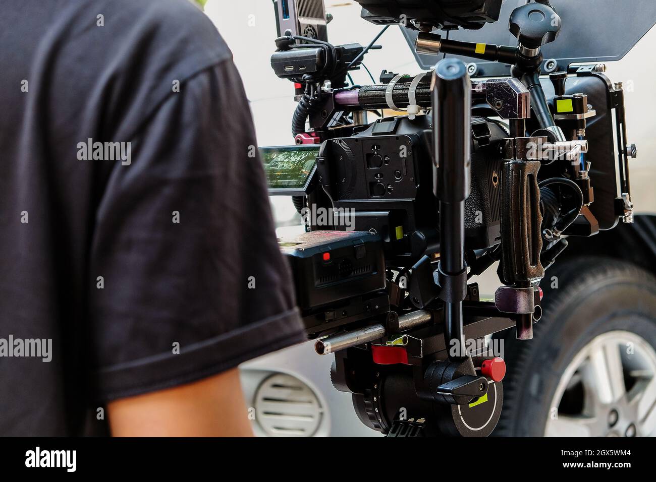 Filming with professional camera, Film Crew Stock Photo - Alamy