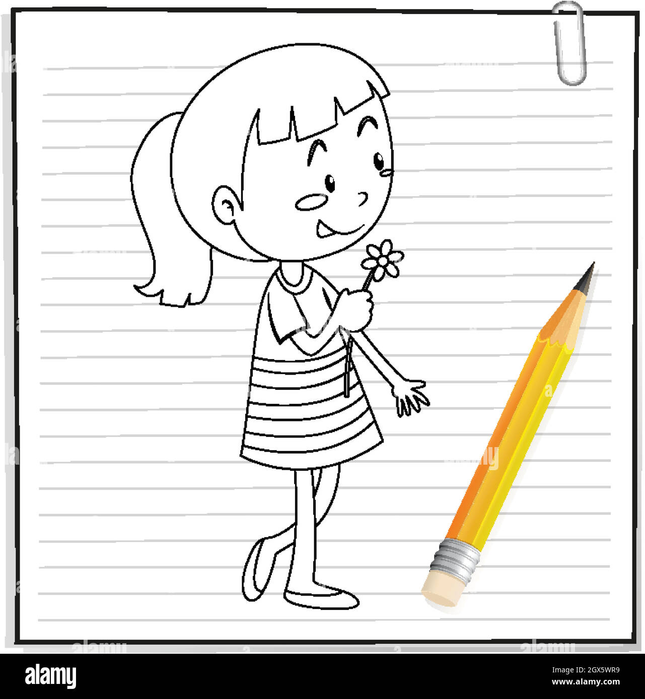 Hand writing of girl holding flower outline Stock Vector Image & Art ...