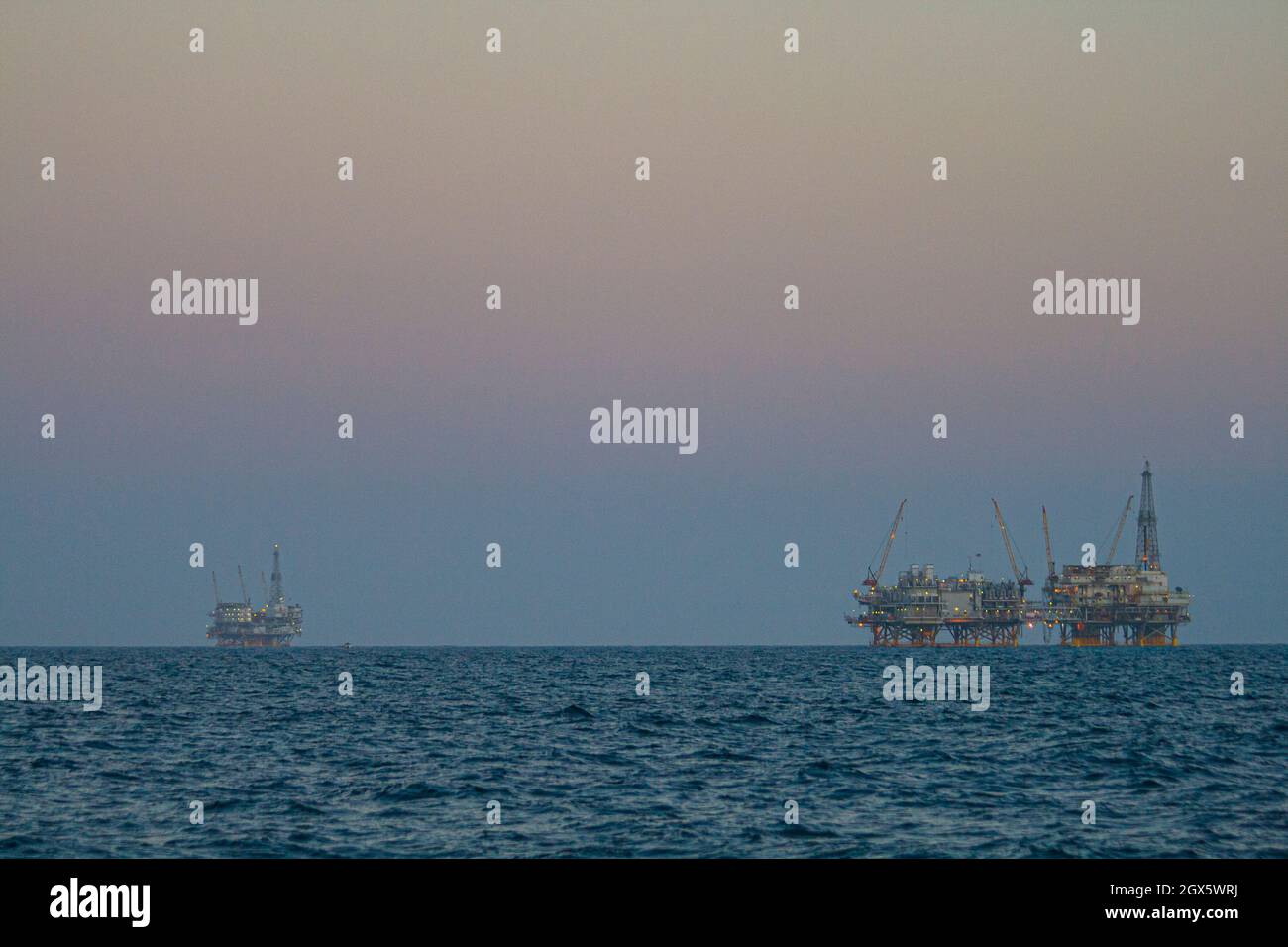 Oil Derrick, Catalina Channel, California, USA Stock Photo - Alamy