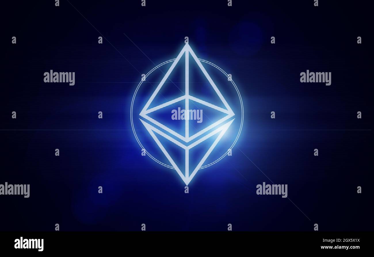 Ethereum (ETH) symbol. Virtual digital crypto currency sign on white ...