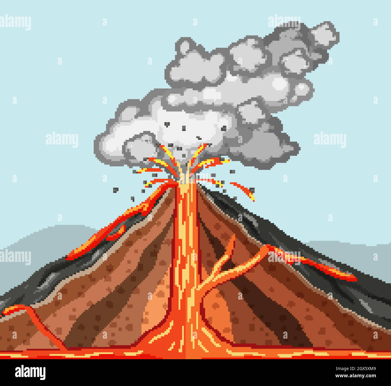 Inside of volcano with lava erupting and smoke coming out Stock Vector ...
