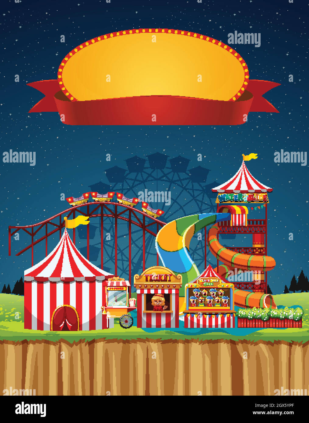 Circus scene with sign template in the sky Stock Vector Image & Art - Alamy