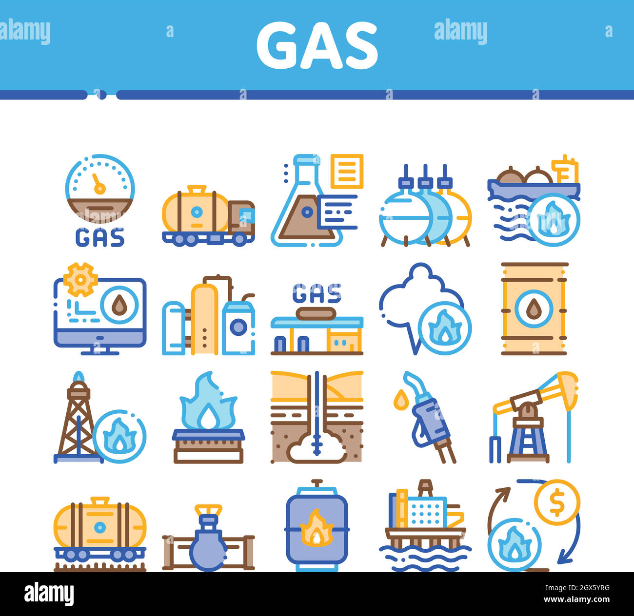 Gas Fuel Industry Collection Icons Set Vector Stock Vector Image & Art ...