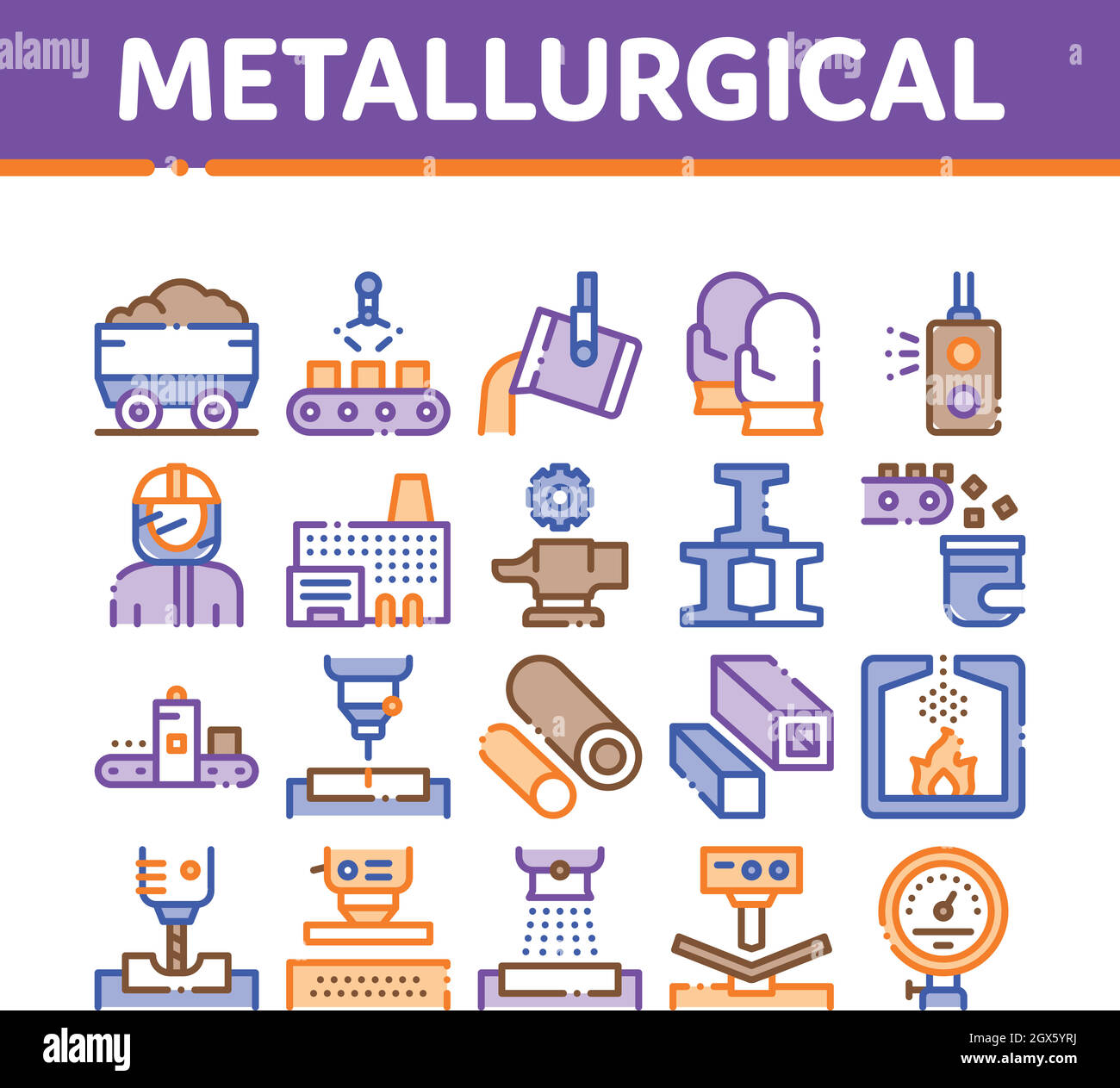 Metallurgical Collection Elements Icons Set Vector Stock Vector Image ...