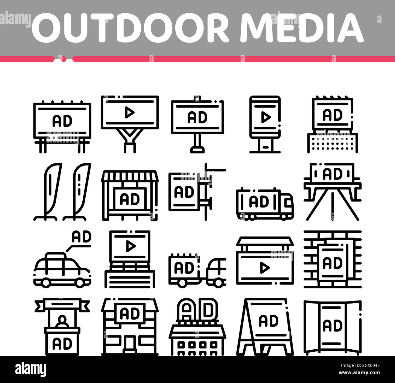 Outdoor Media Advertising Promo Icons Set Vector Stock Vector Image ...
