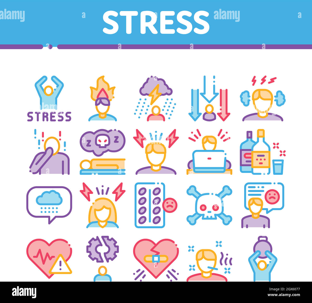 Stress And Depression Collection Icons Set Vector Stock Vector Image ...