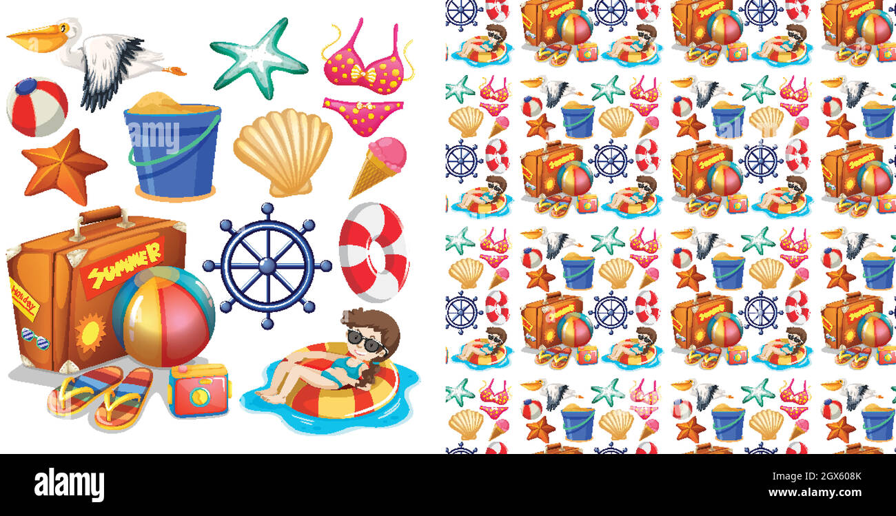 Seamless background design with isolated objects theme summer Stock ...