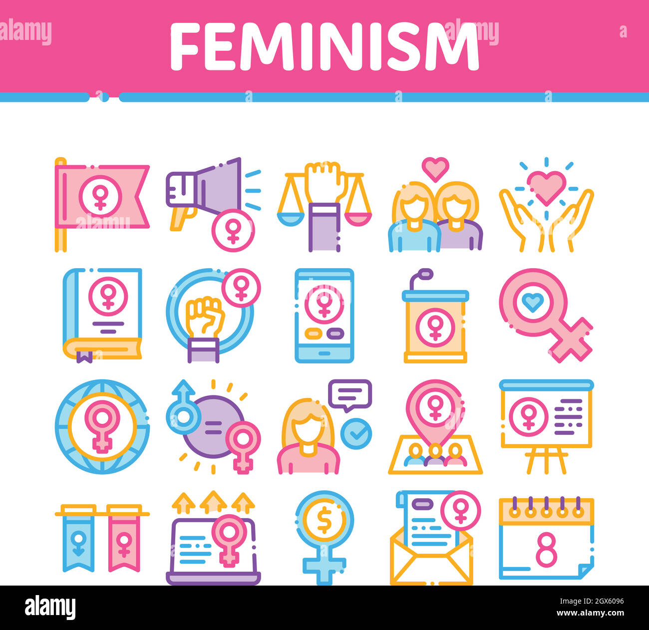 Feminism Woman Power Collection Icons Set Vector Stock Vector Image ...