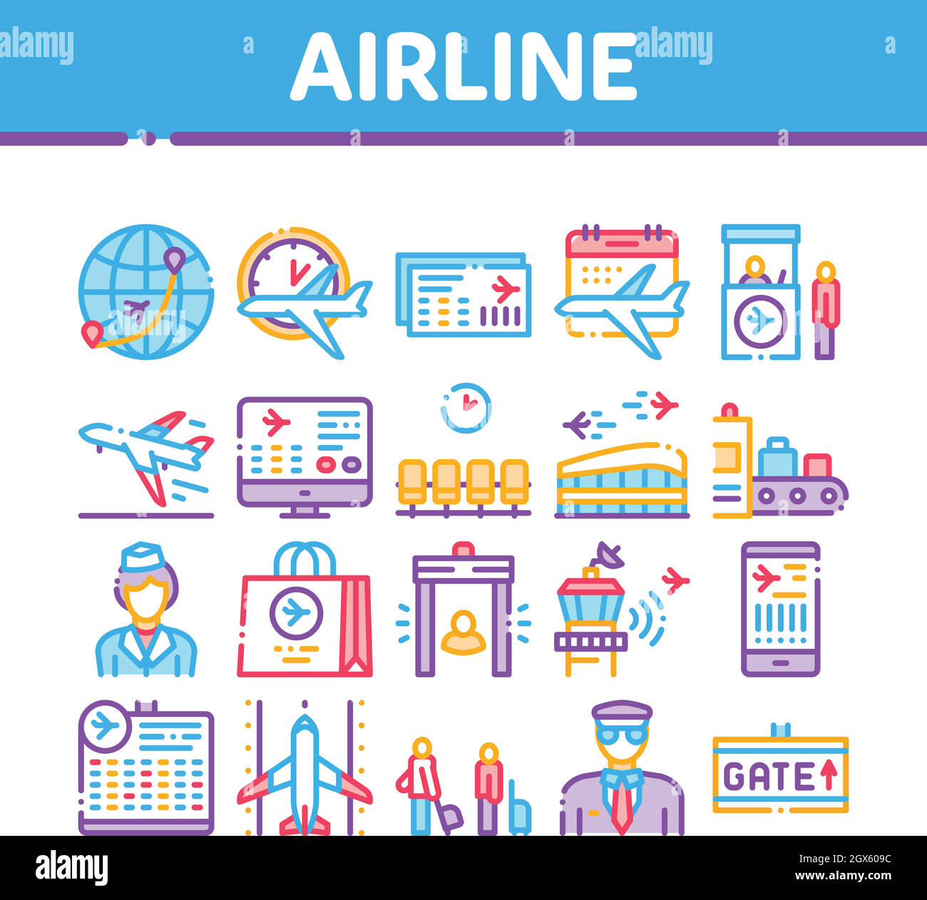 Airline And Airport Collection Icons Set Vector Stock Vector Image ...