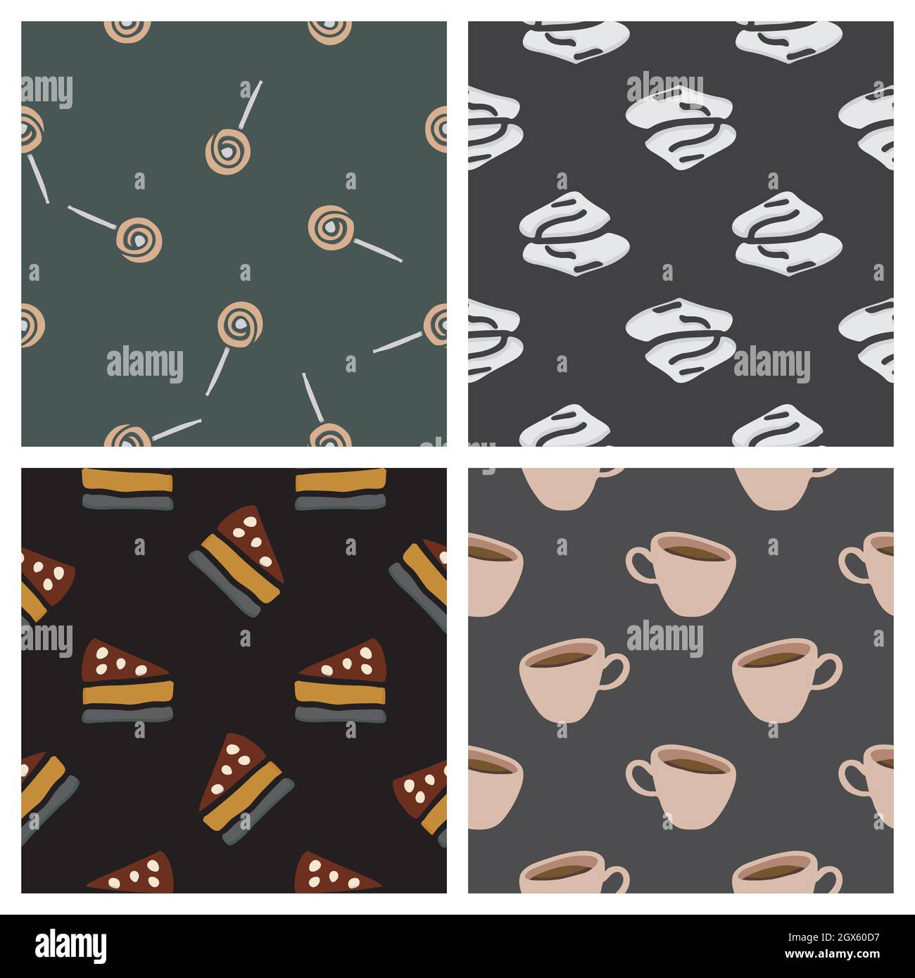 Hand drawn seamless pattern collection. Vector sweets textures isolated ...