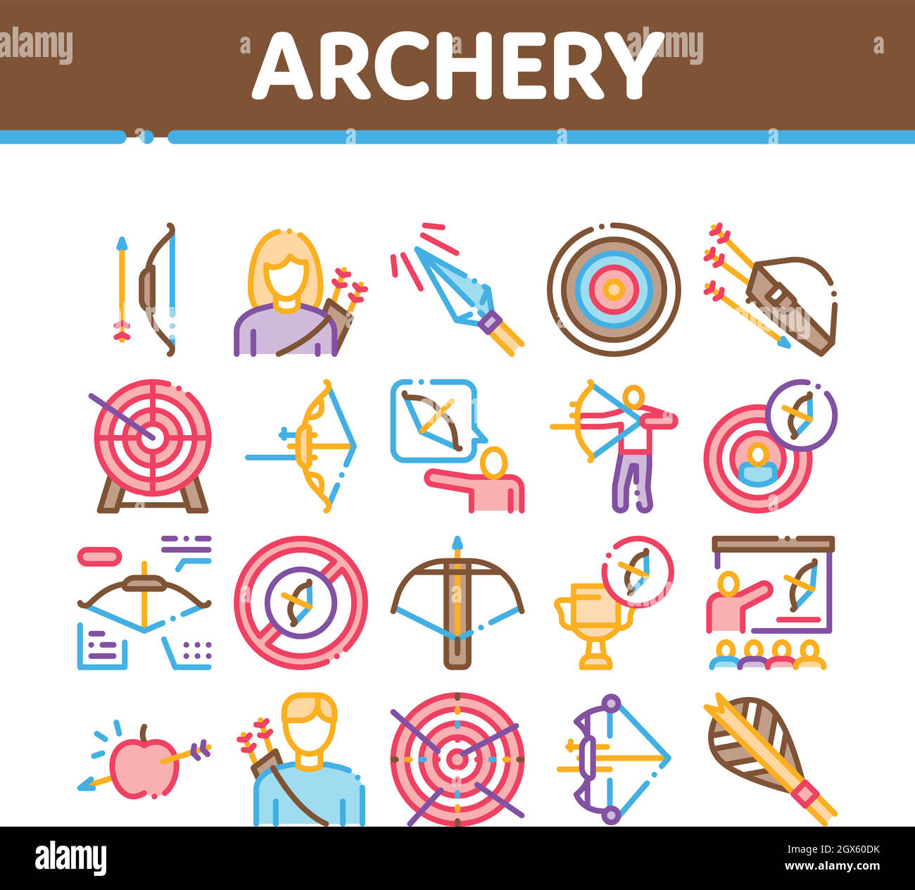 Archery Activity Sport Collection Icons Set Vector Stock Vector Image ...