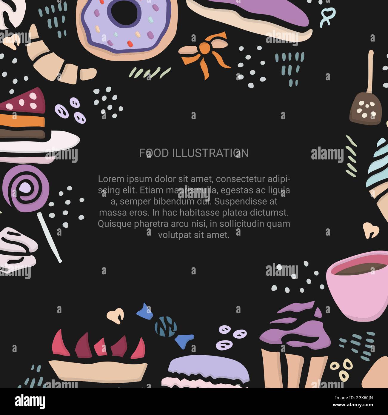 Hand drawn creative sweets design set. Doodle style vector illustration ...