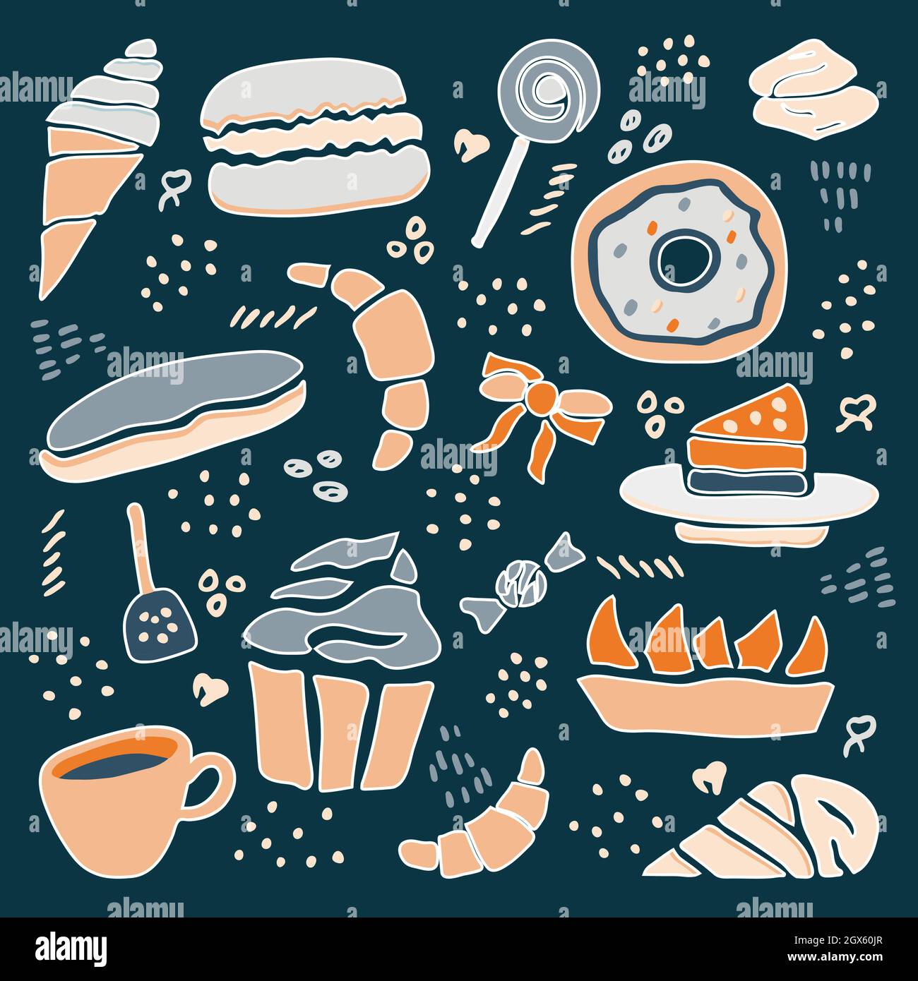 Hand drawn creative sweets design set. Doodle style vector illustration ...