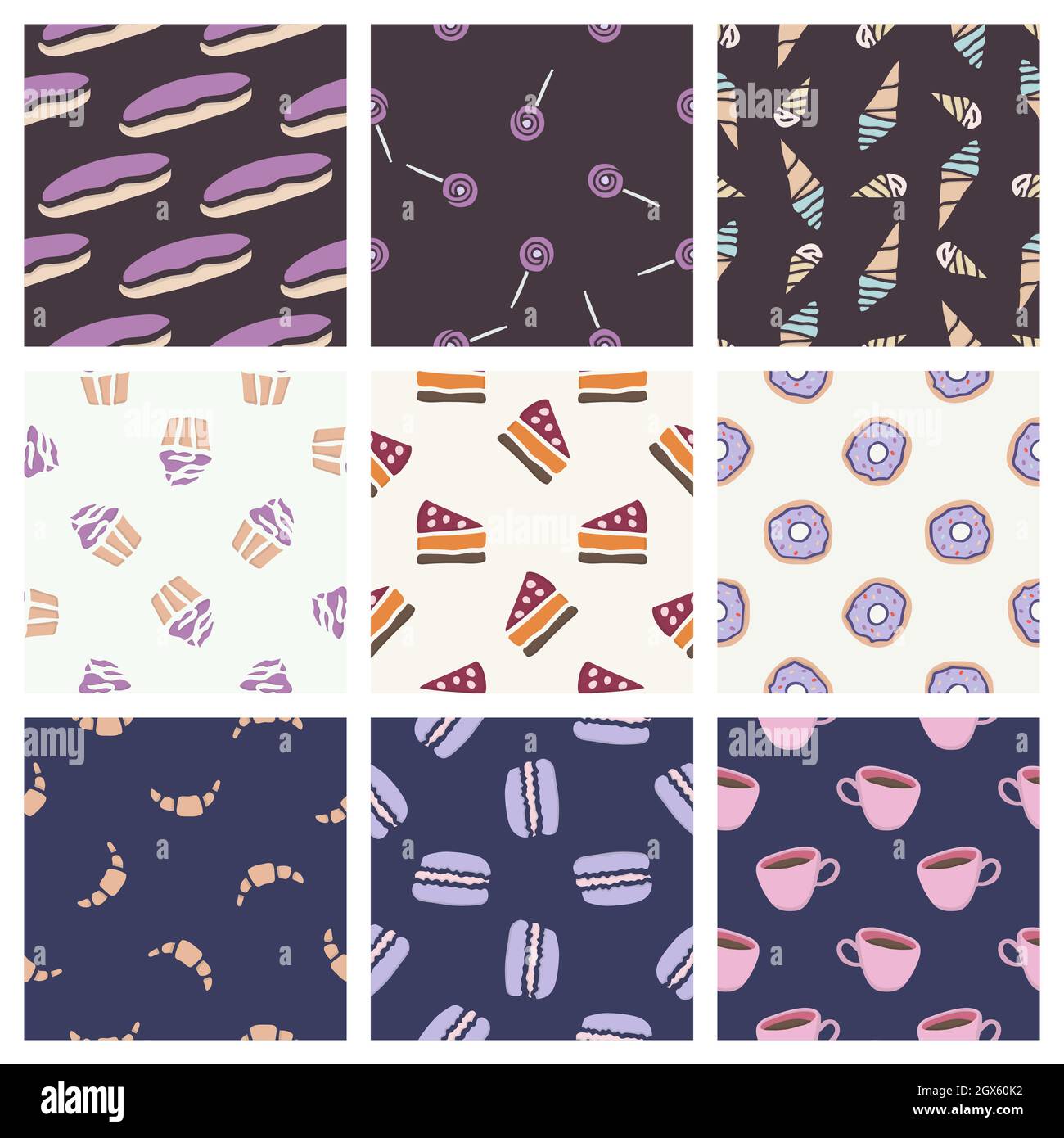 Hand drawn seamless pattern collection. Vector sweets textures isolated ...
