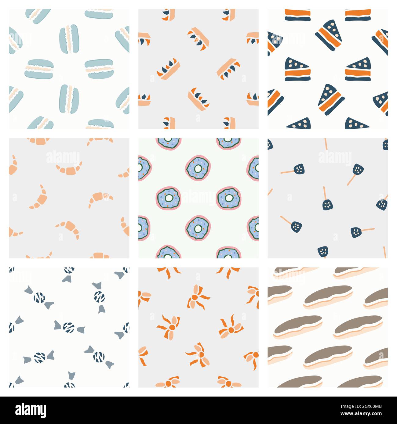 Hand drawn seamless pattern collection. Vector sweets textures isolated ...