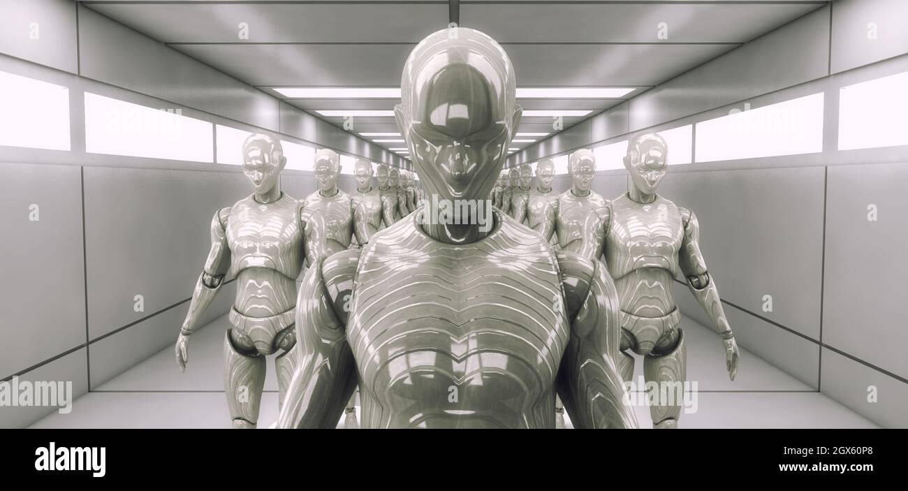 3D render. Cloning humanoid figures Stock Photo - Alamy