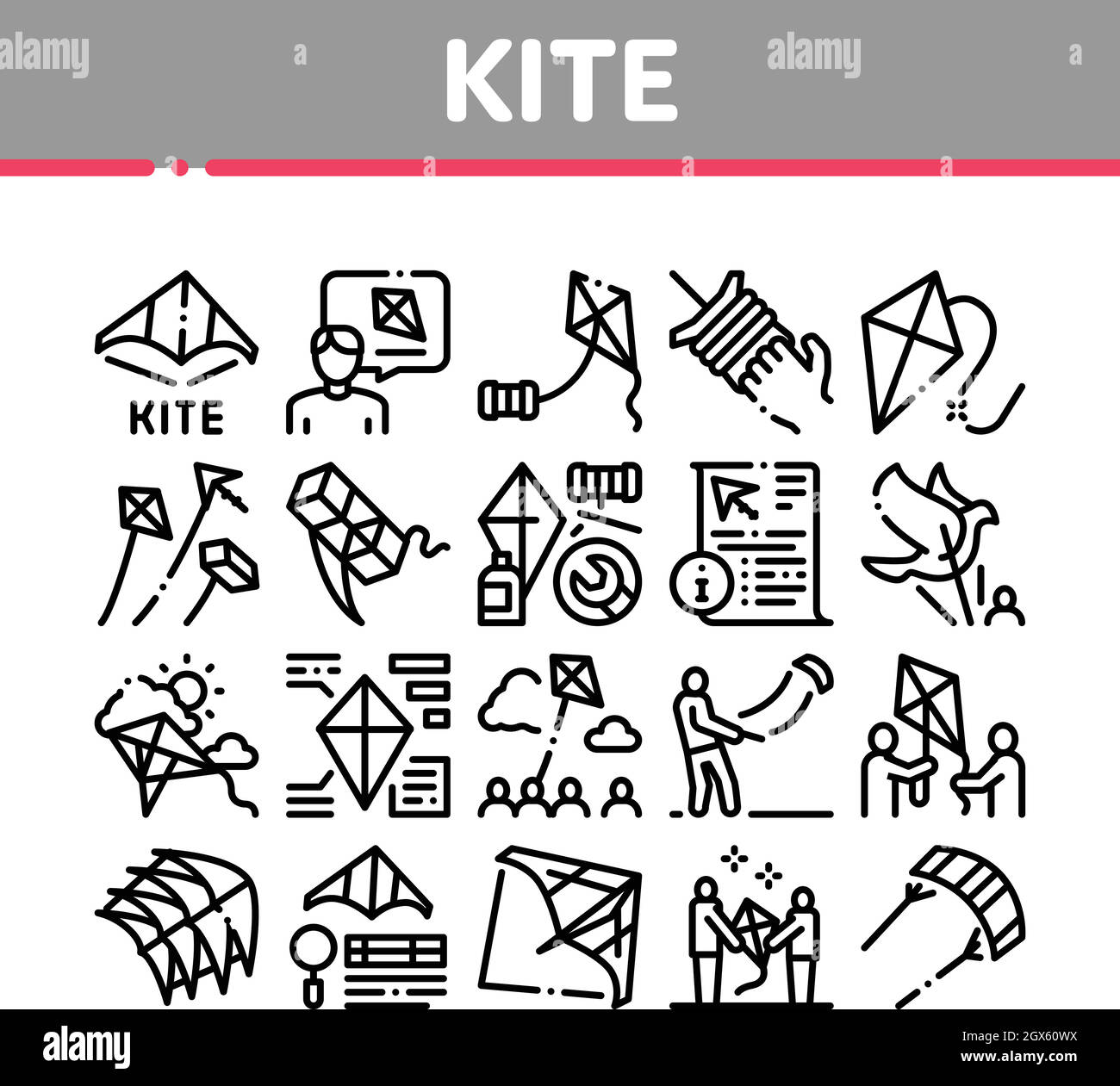 Kite Flying Air Toy Collection Icons Set Vector Stock Vector Image ...