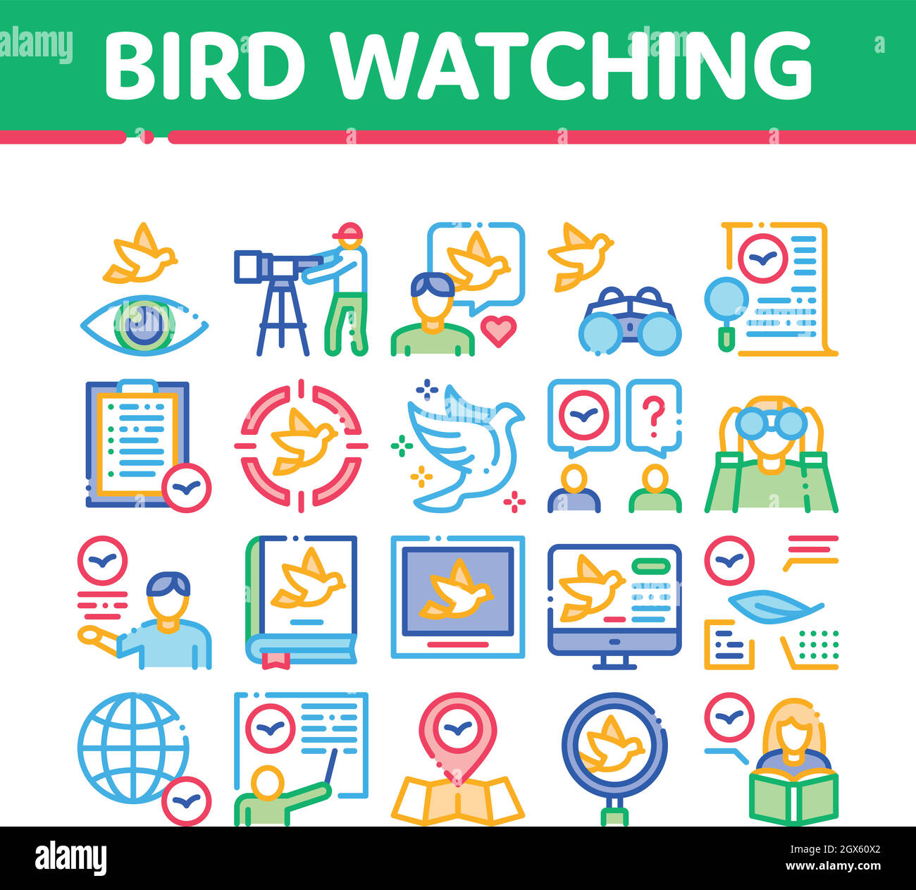 Bird Watching Tourism Collection Icons Set Vector Stock Vector Image ...