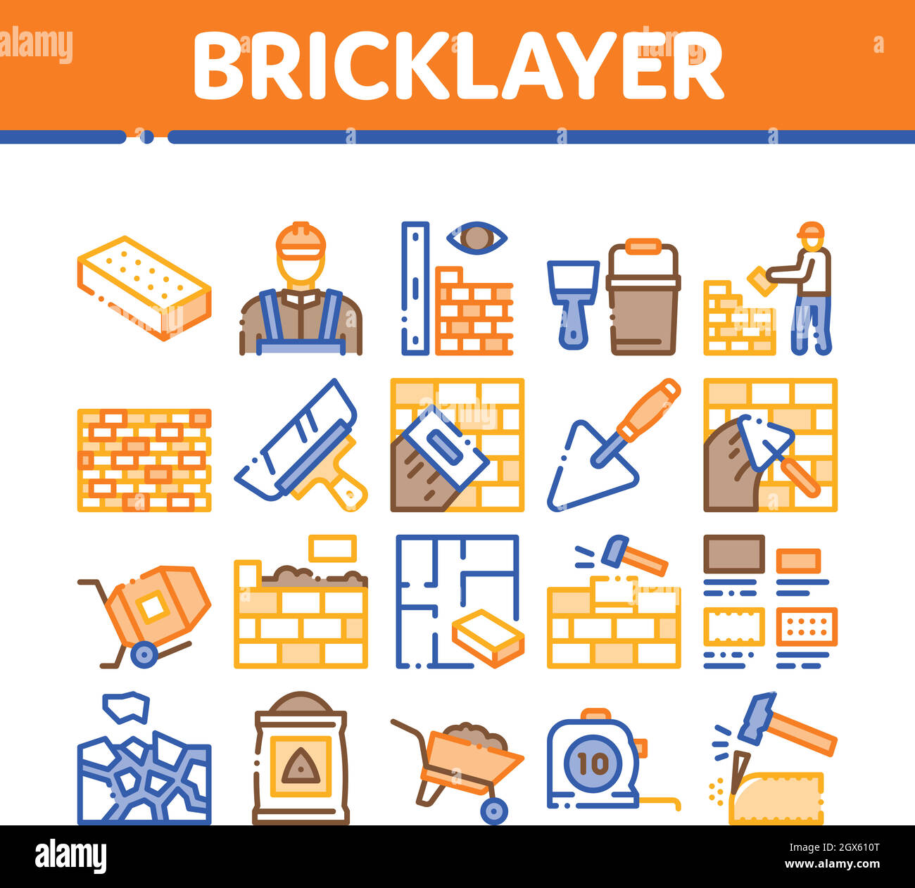 Bricklayer Industry Collection Icons Set Vector Stock Vector Image ...