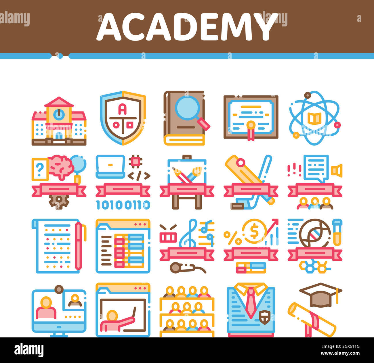 Academy Educational Collection Icons Set Vector Stock Vector Image ...