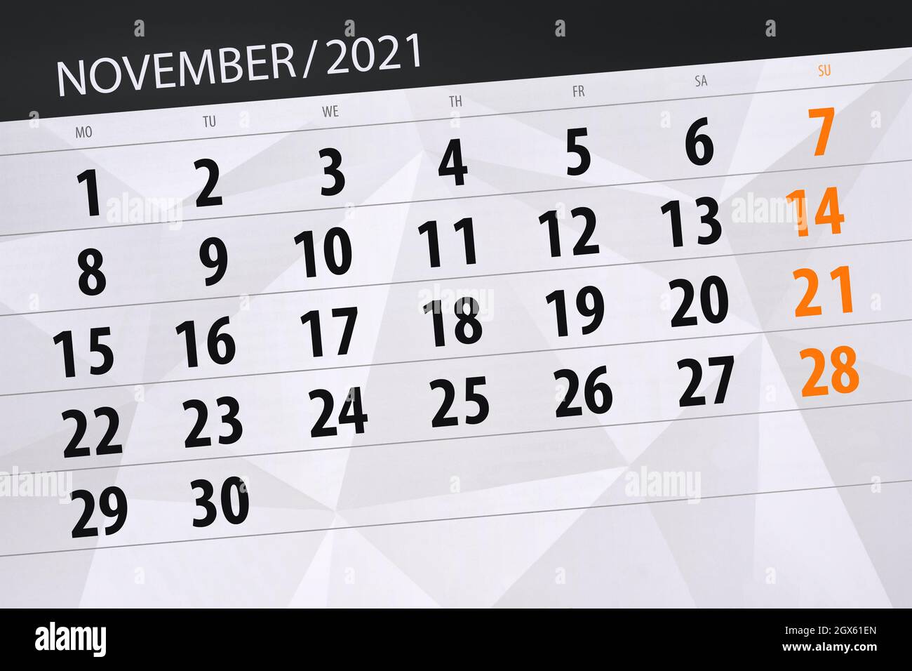 Calendar planner for the month november 2021, deadline day Stock Photo ...