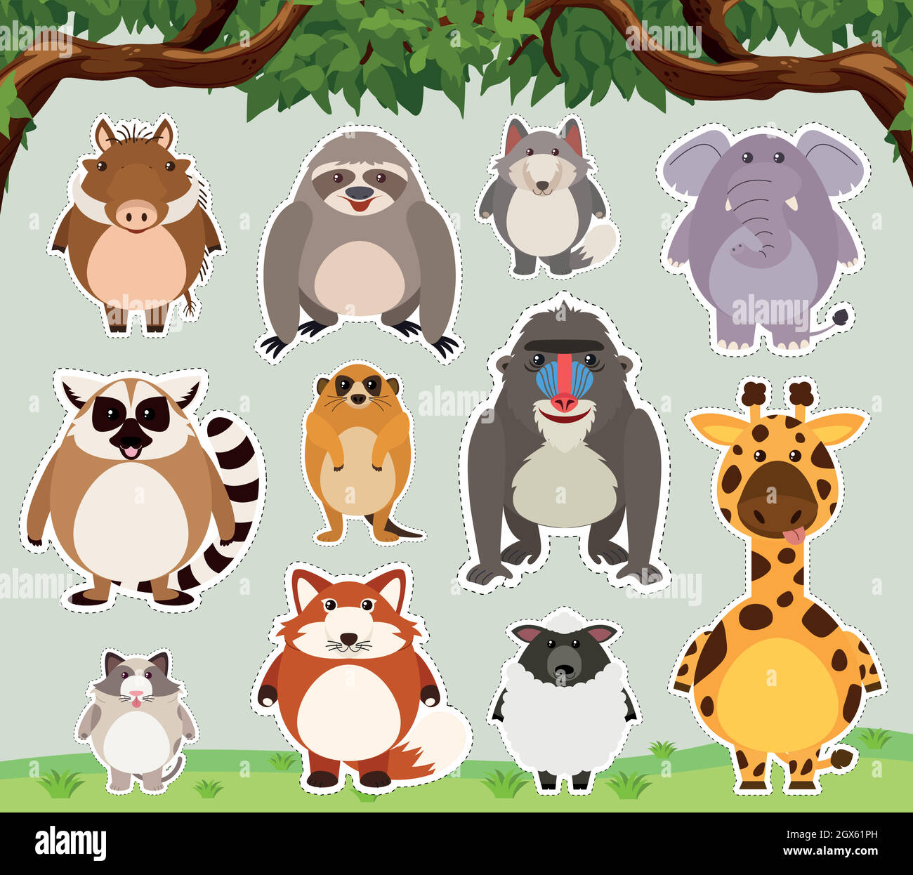 Wild animals in sticker Stock Vector Images - Alamy