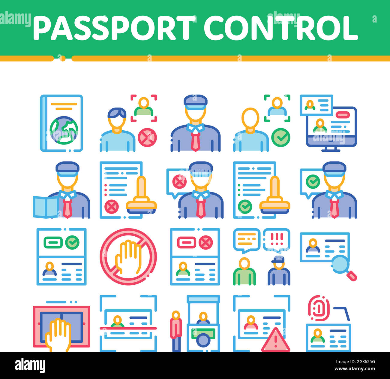Passport Control Check Collection Icons Set Vector Stock Vector Image And Art Alamy