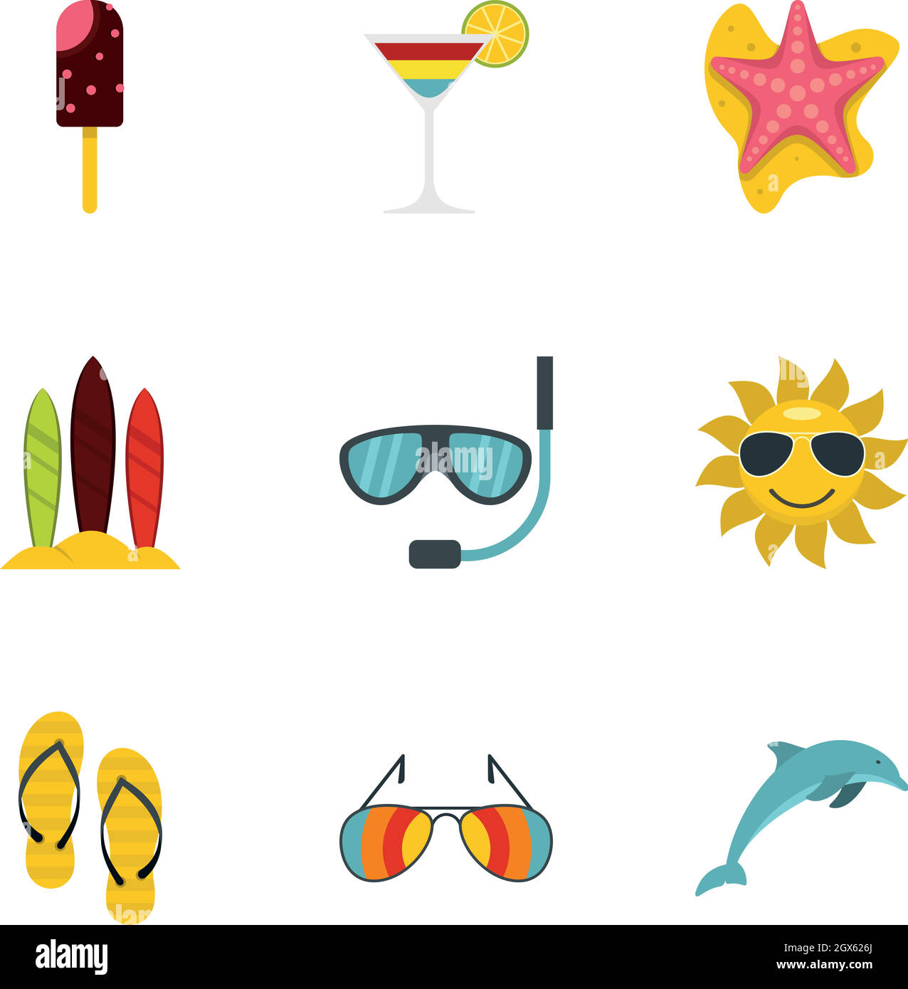 Summer Beach Icons Set Flat Style Stock Vector Image And Art Alamy