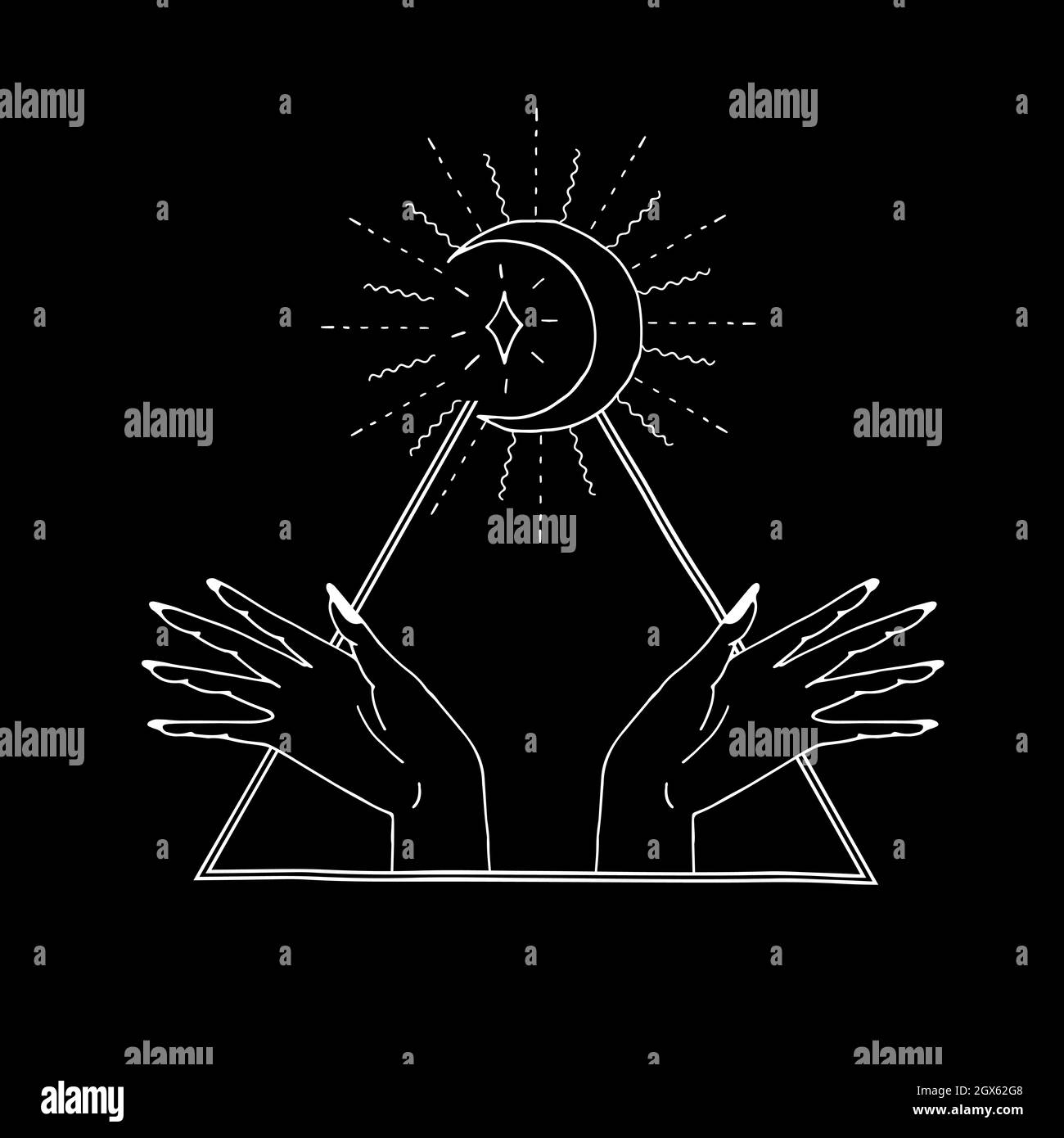 Vintage Mystic Half Moon and female hands inside triangle Stock Vector ...