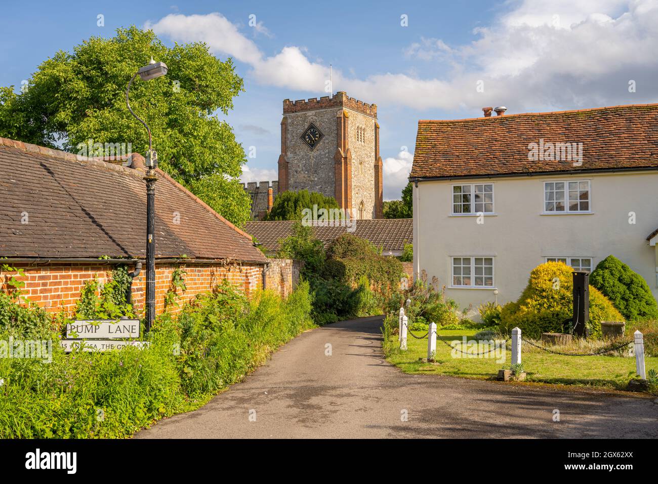 Pump Later in the village of Writtle Essex, with the tower of All ...