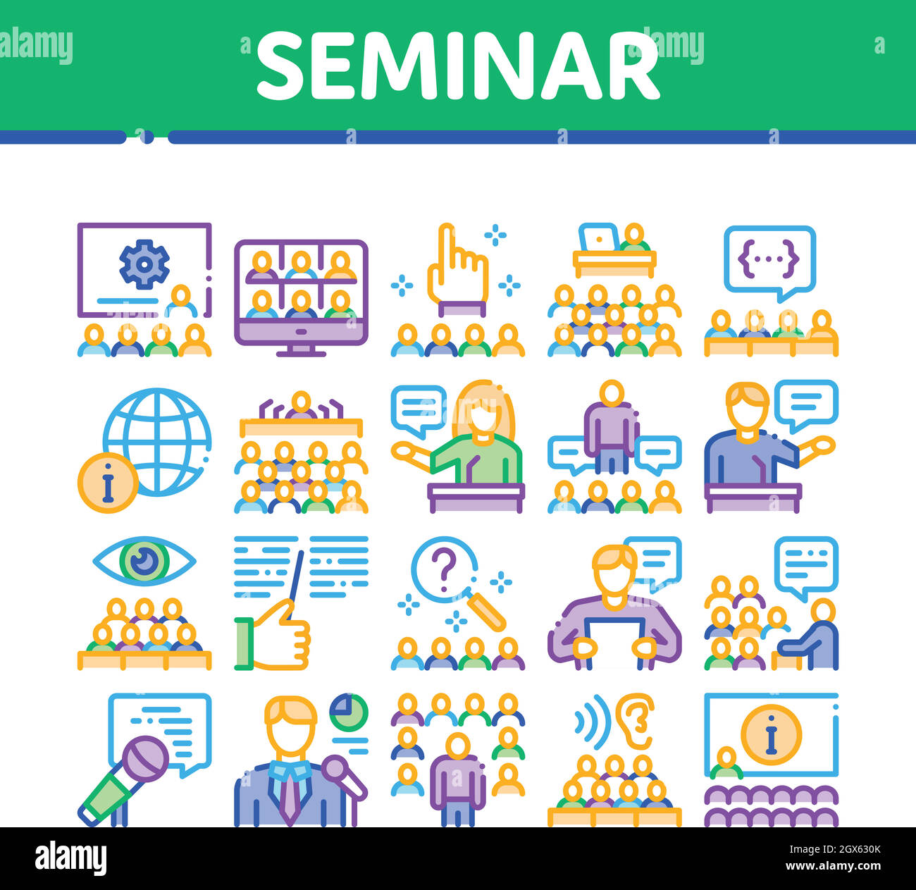 Seminar Conference Collection Icons Set Vector Stock Vector Image & Art ...