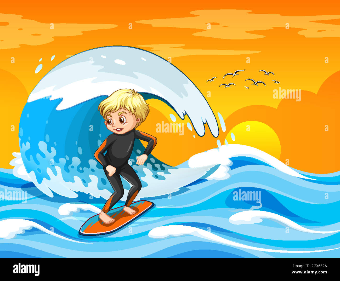 Cartoon illustration boy surfboard hi-res stock photography and images ...