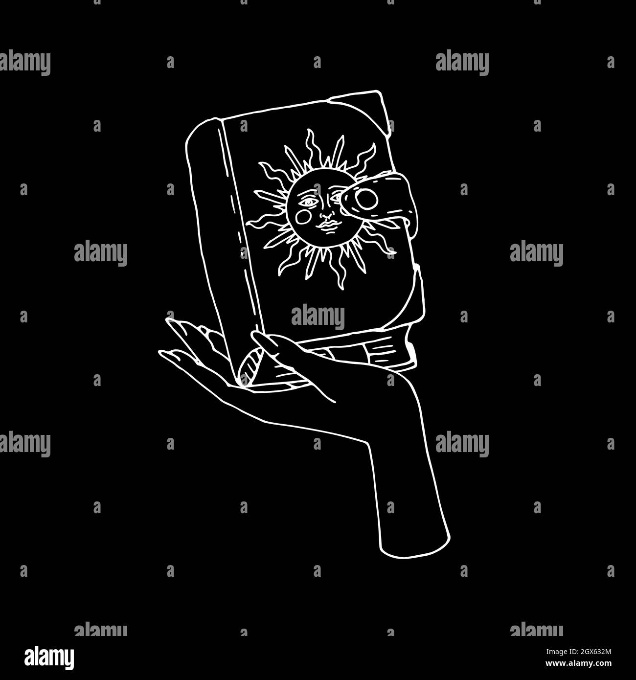 Vintage Gold and Black Mystic Spell Book with sun on cover in female ...