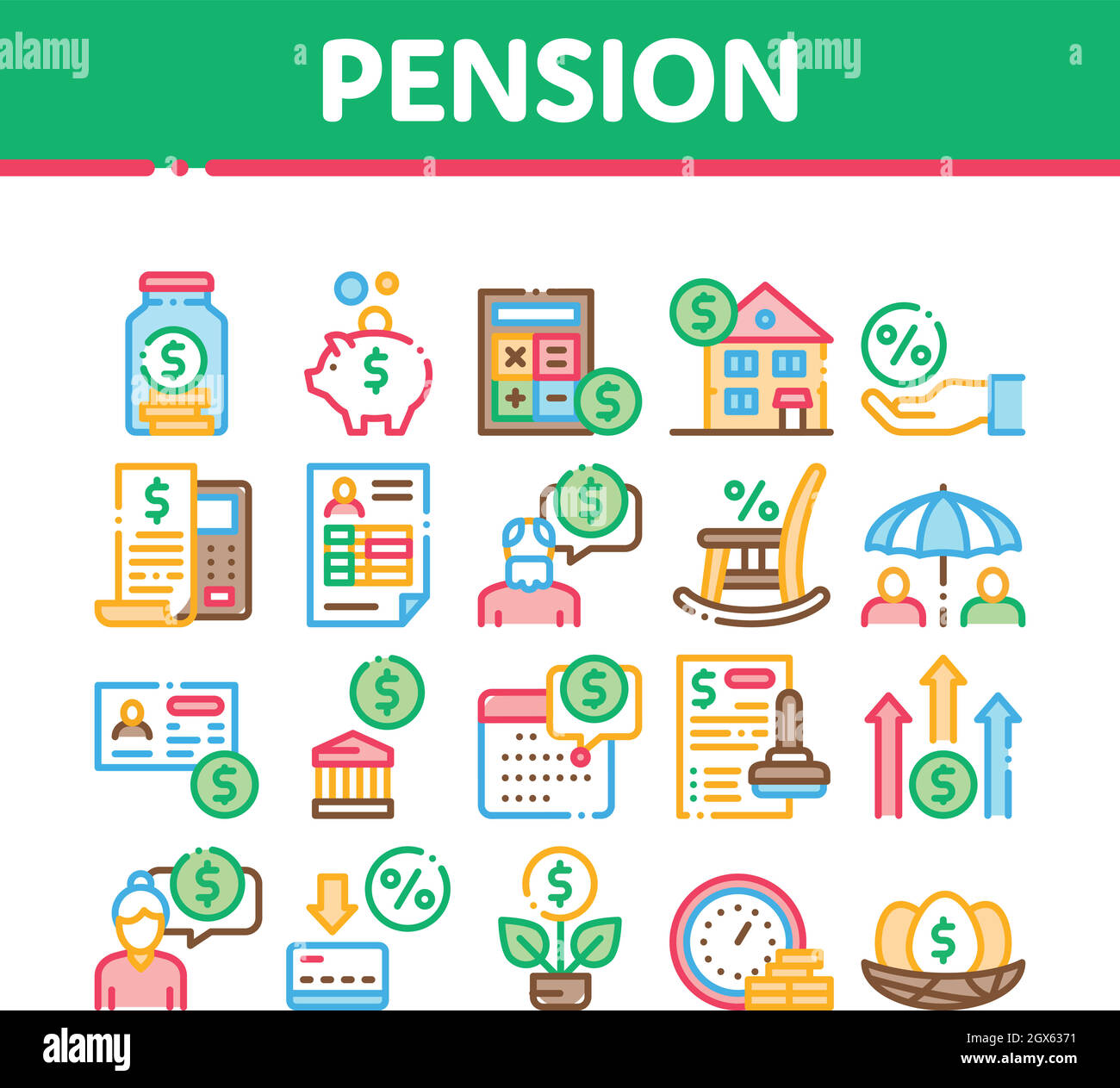 Pension Retirement Collection Icons Set Vector Stock Vector Image & Art ...