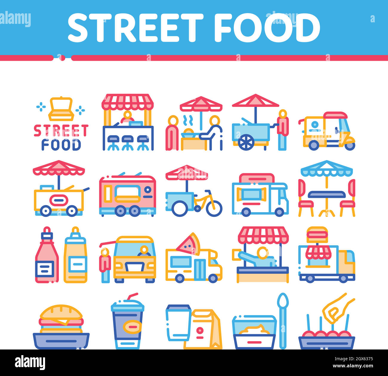 Street Food And Drink Collection Icons Set Vector Stock Vector Image ...