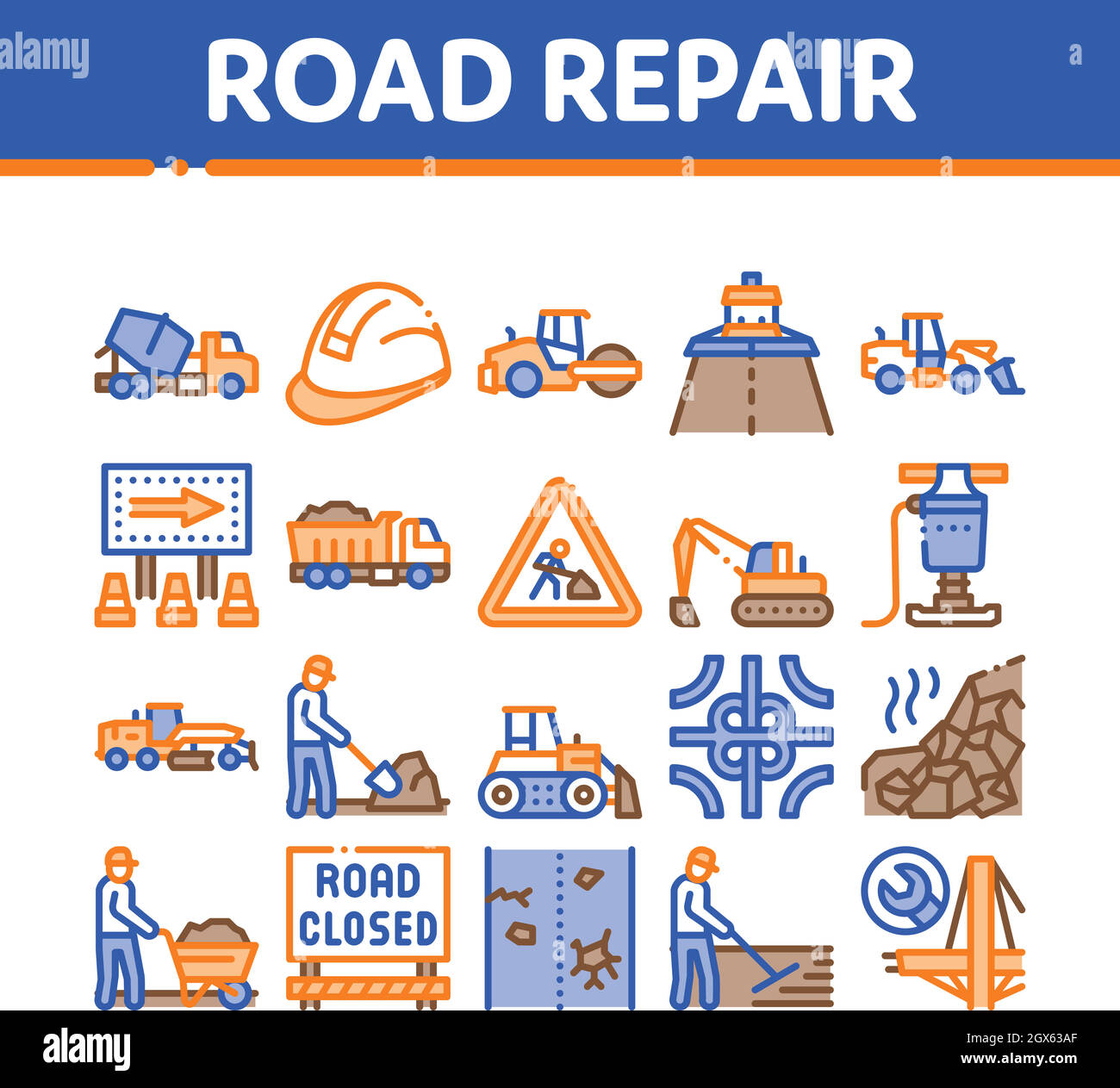 Road Repair And Construction Icons Set Vector Stock Vector Image & Art ...