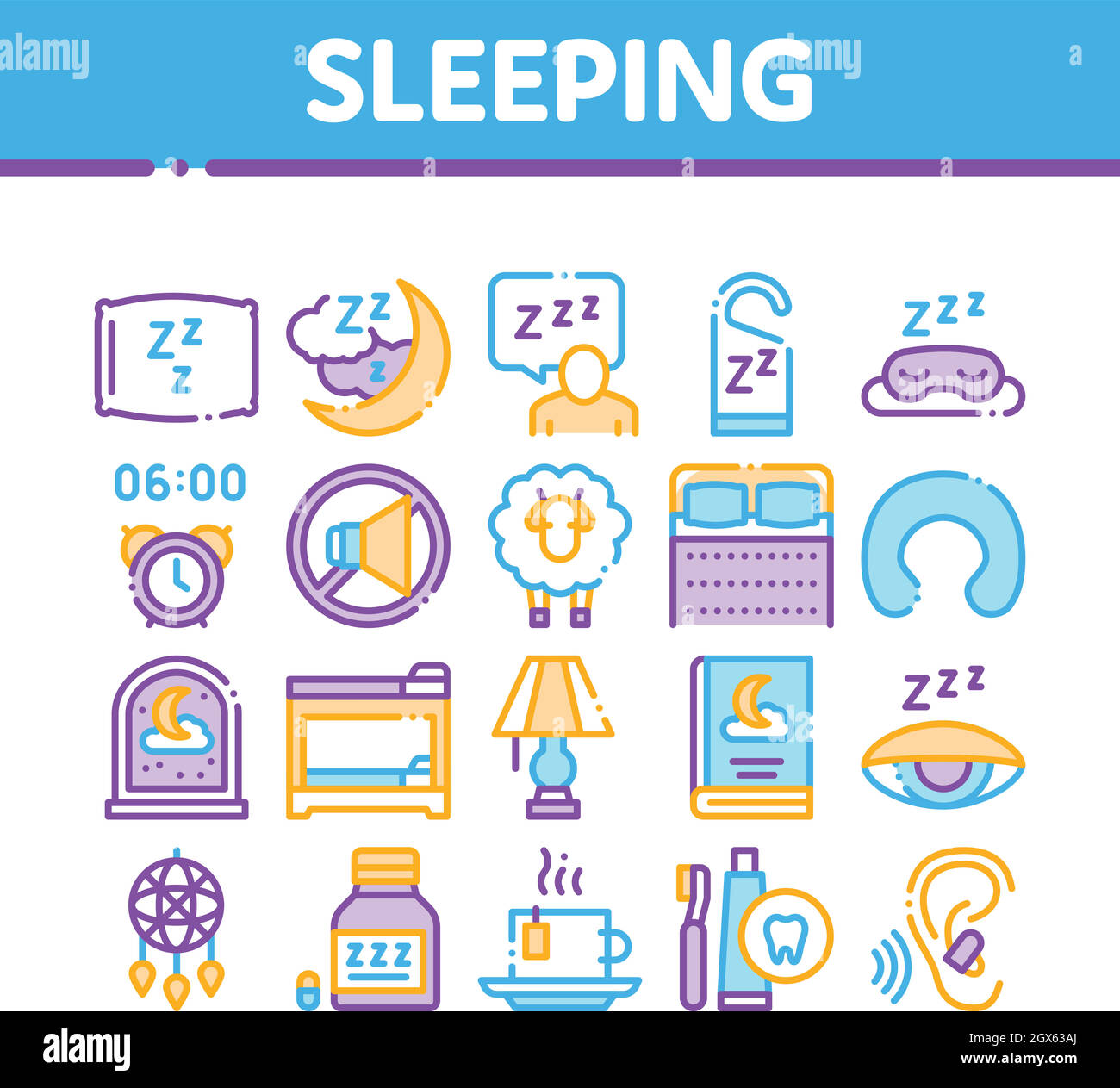 Sleeping Time Devices Collection Icons Set Vector Stock Vector Image ...