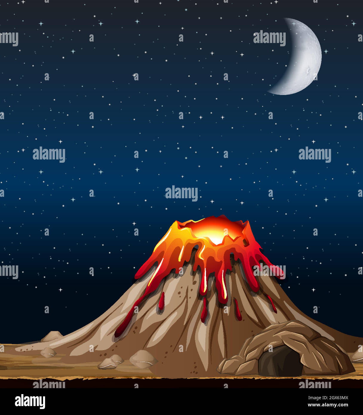 Volcano eruption in nature scene at night Stock Vector Image & Art - Alamy