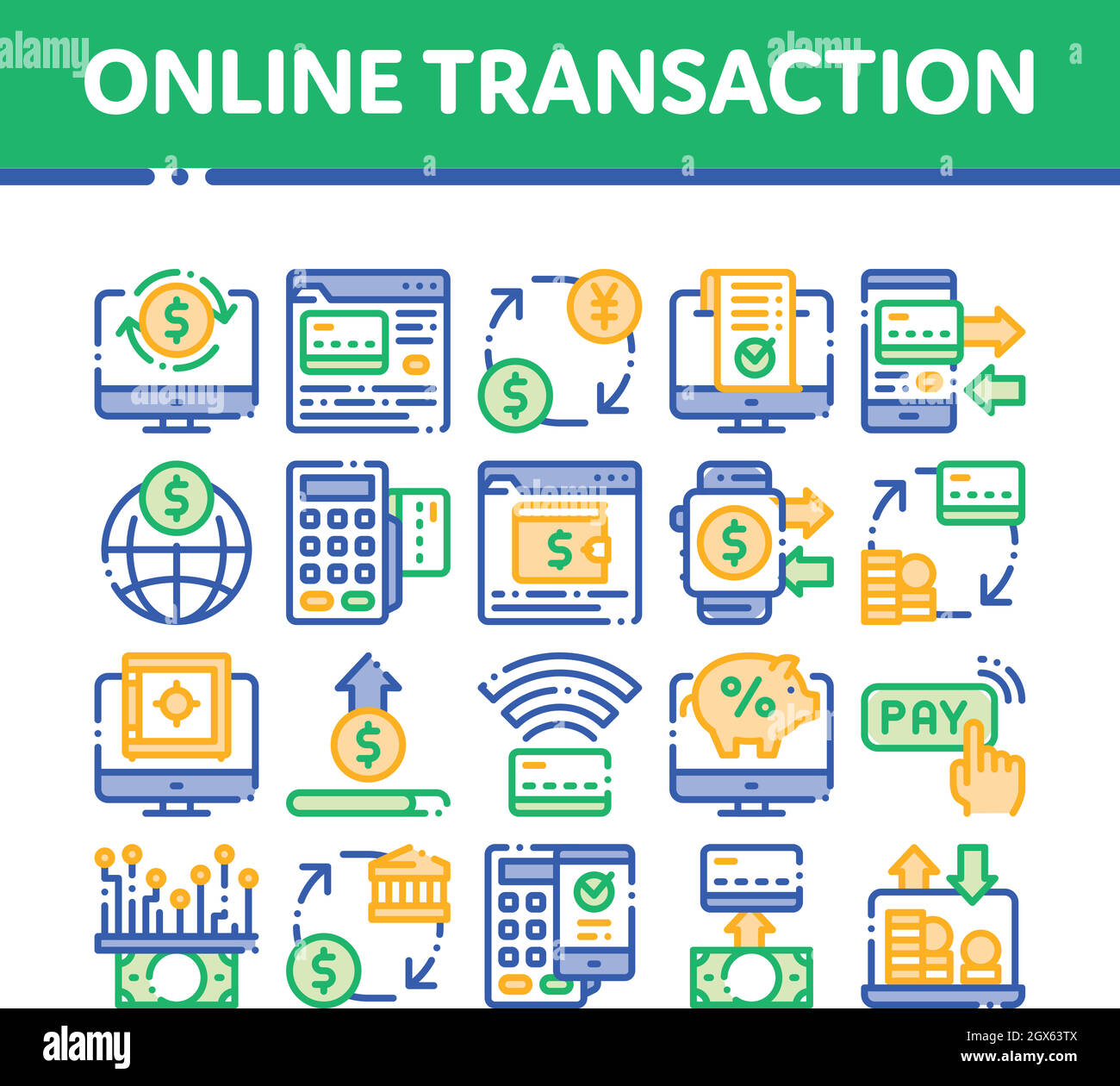 Online Transactions Vector Thin Line Icons Set Stock Vector Image & Art ...