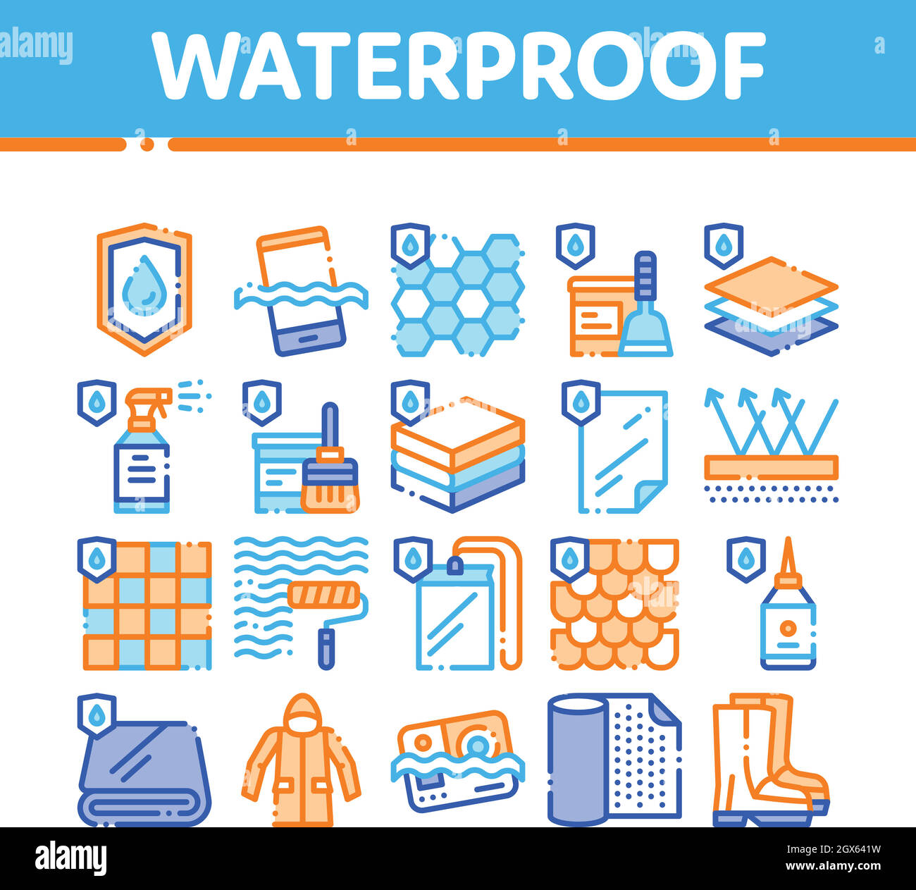 Waterproof Materials Vector Thin Line Icons Set Stock Vector Image ...