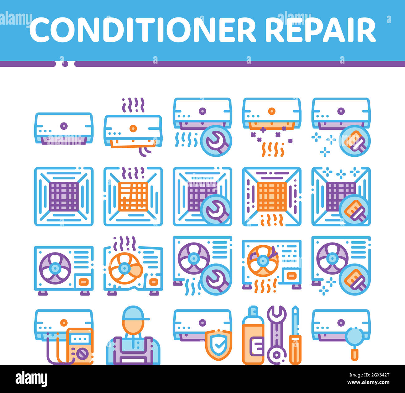 Conditioner Repair Vector Thin Line Icons Set Stock Vector Image & Art ...